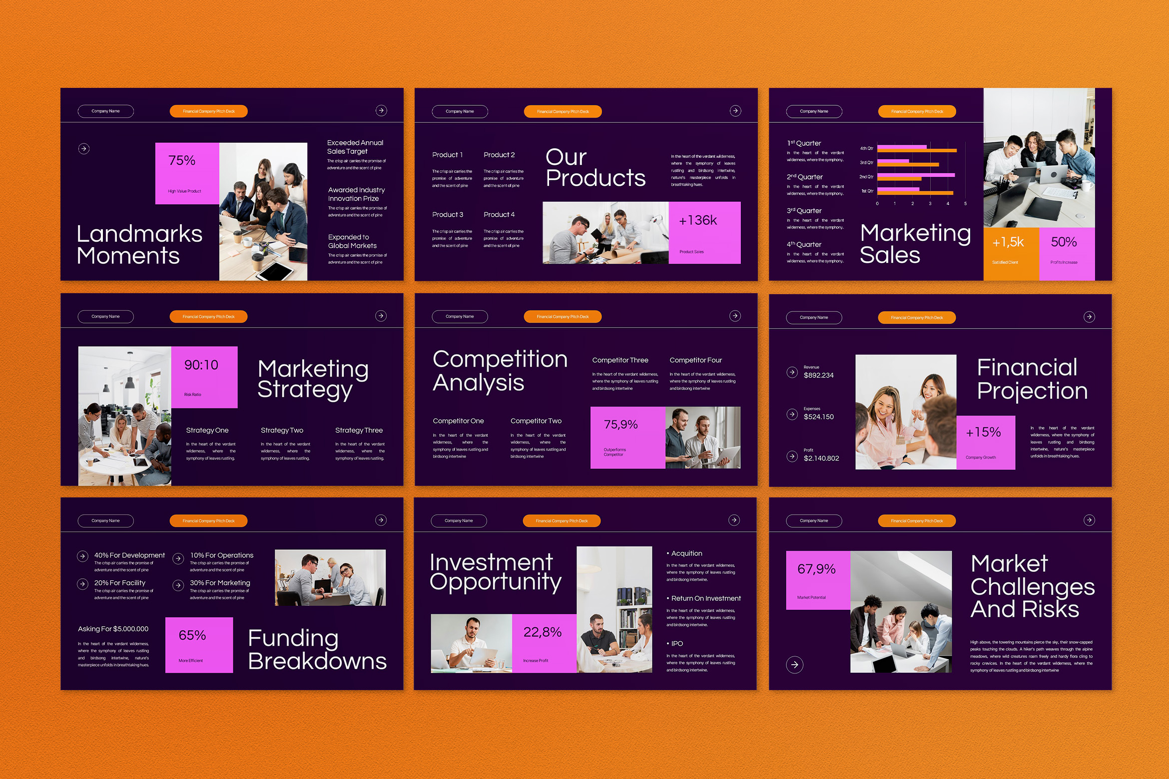 Orange Purple Modern Financial Company Pitch Deck PPT, Presentation ...