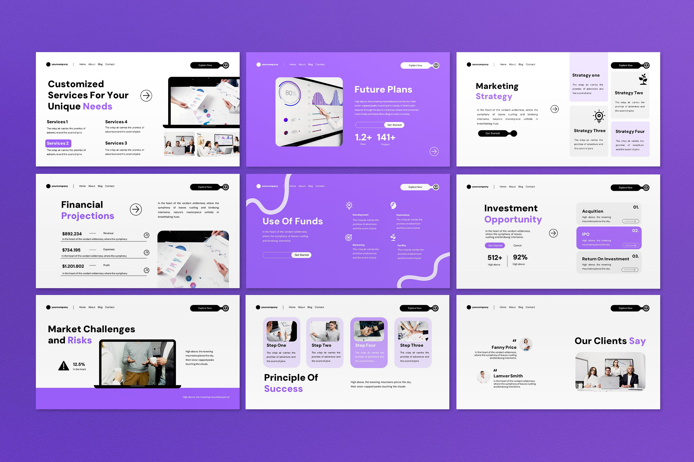 White Purple Modern Investment Pitch Deck PPT, Presentation Templates