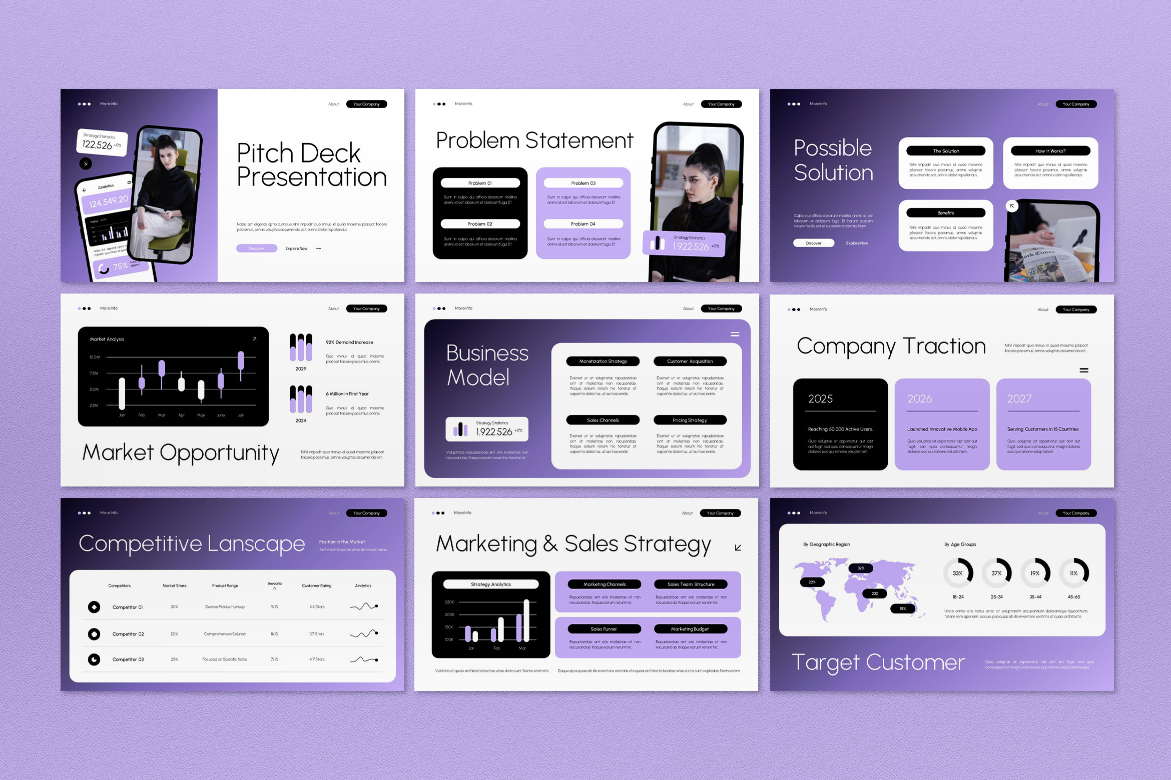 Purple Black Modern Pitch Deck Presentation PPT, Presentation Templates