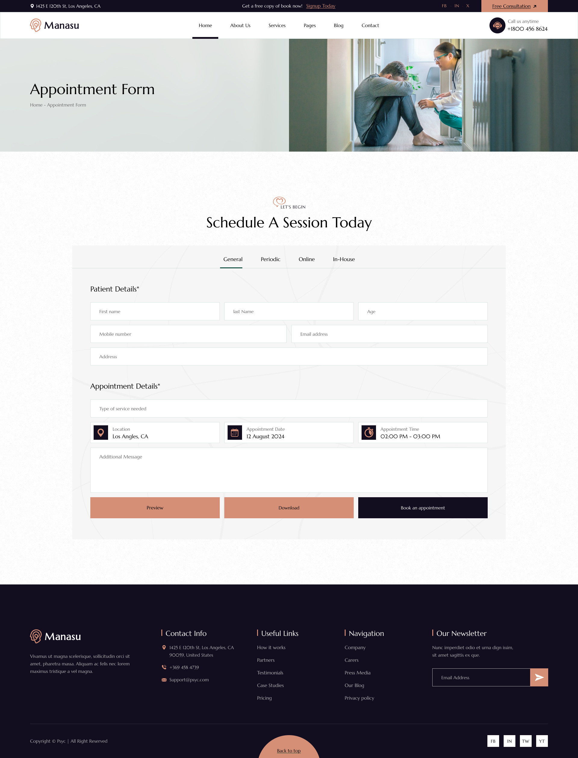 Manasu - Psychology and Counseling Website UI Figma Template by venusweb