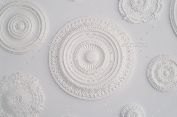 Abstract White Circular Bas-Relief Sculptures on a Clean Background ...