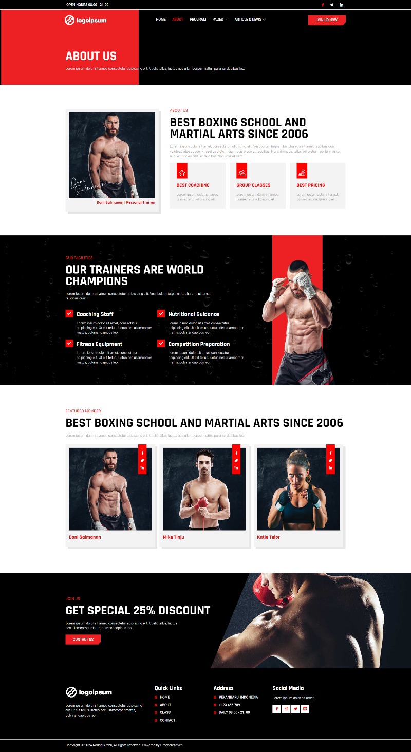Round Arena - Boxing Club Elementor Template Kit by creedcreatives