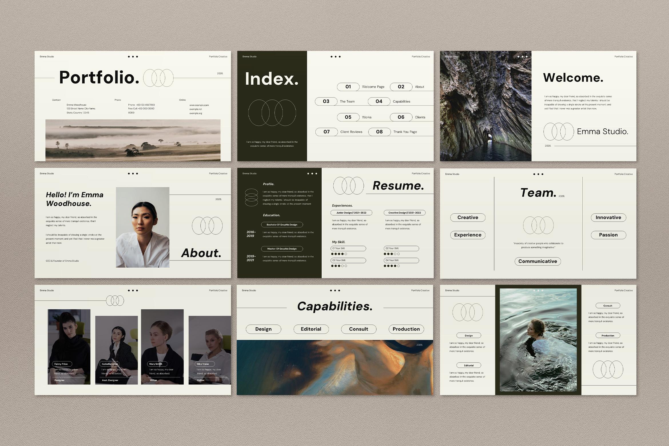 Cream Minimalist Portfolio Presentation PPT, Presentation Templates