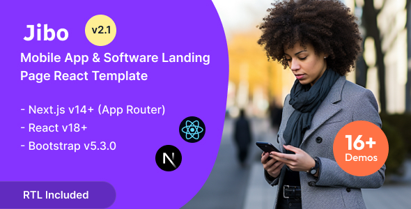 Jibo - Mobile App & Software Landing Page React Nextjs 14+ Template by ...