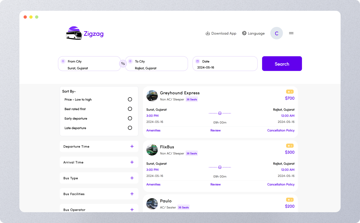 ProZigzagBus: Online Multi Vendor Bus Ticket Booking App & Reservation System - Flutter Website ...