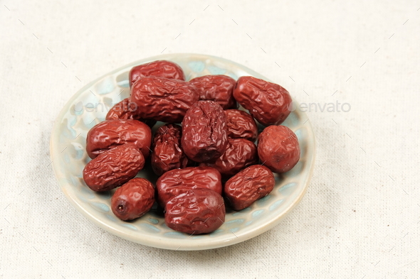 Angco or Jujube, Chinese dried red date fruit ( Ziziphus jujuba ) on ...