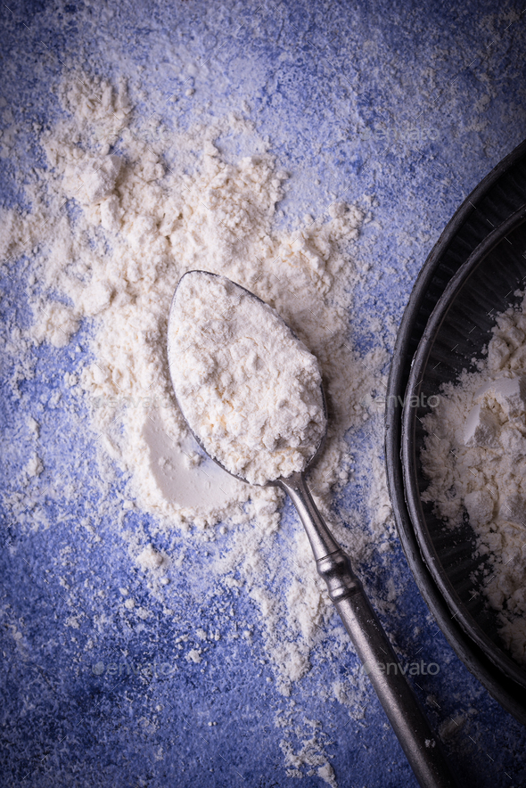 Wheat flour on dark. Baking background Stock Photo by furmanphoto ...