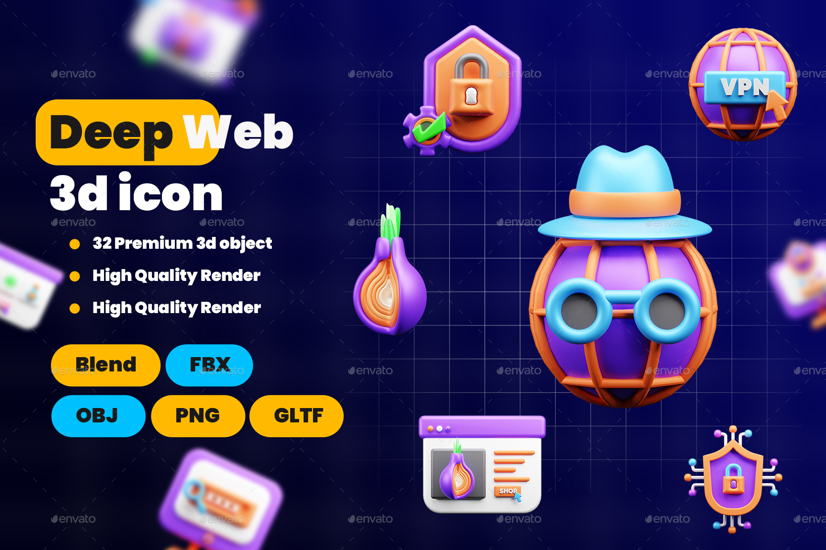 Deep web 3d Illustration Icon Pack, Graphics | GraphicRiver