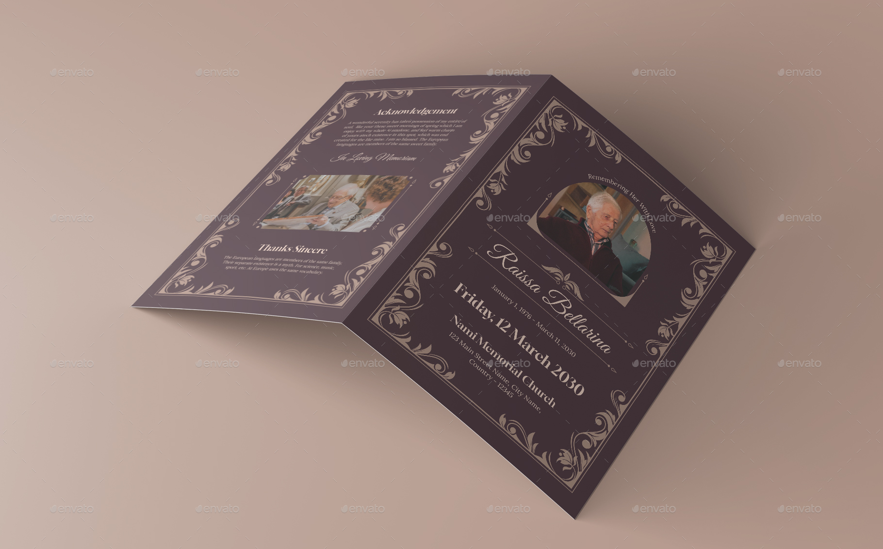 Brown Classic Funeral Program, Print Templates | GraphicRiver