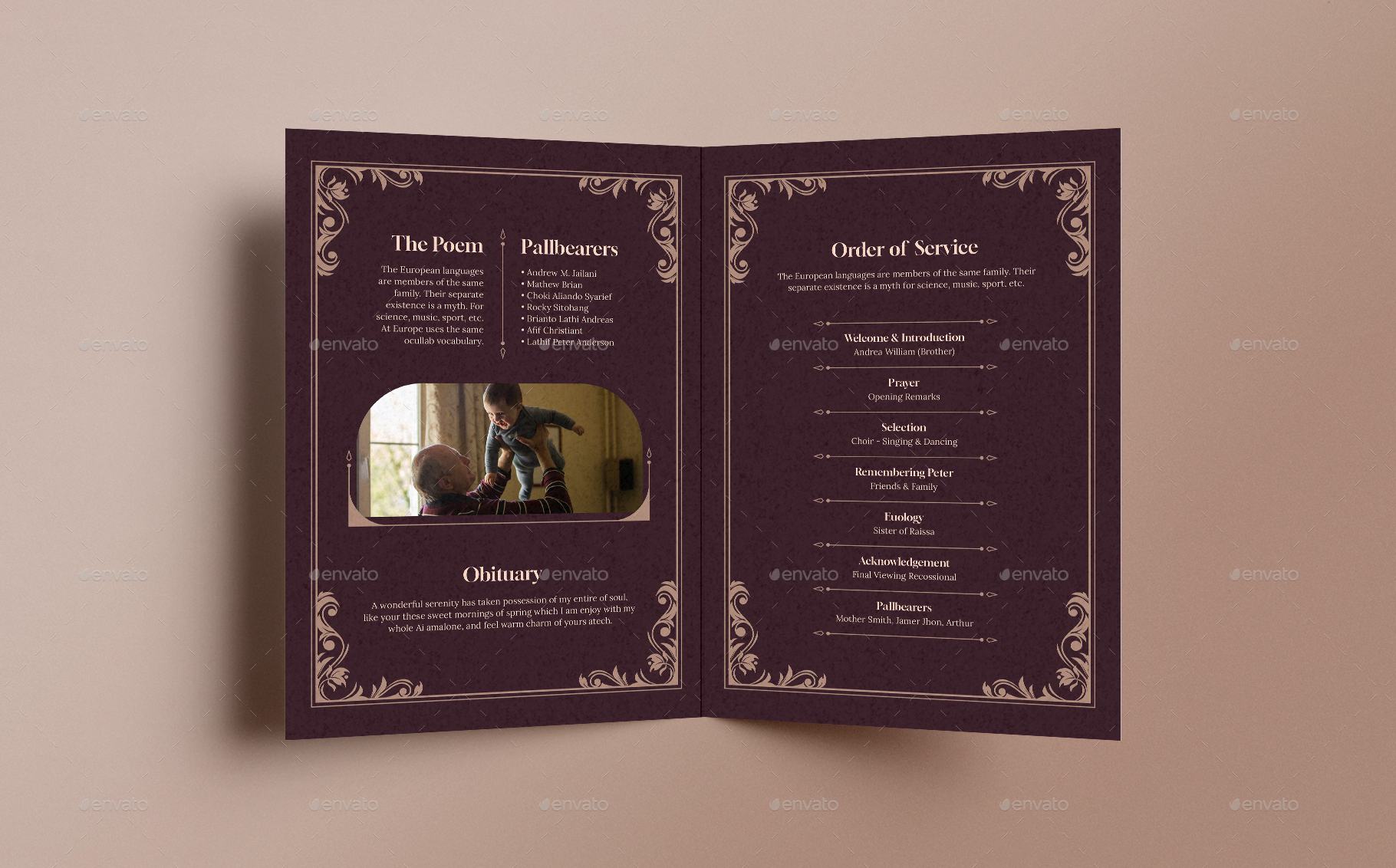 Brown Classic Funeral Program, Print Templates | GraphicRiver