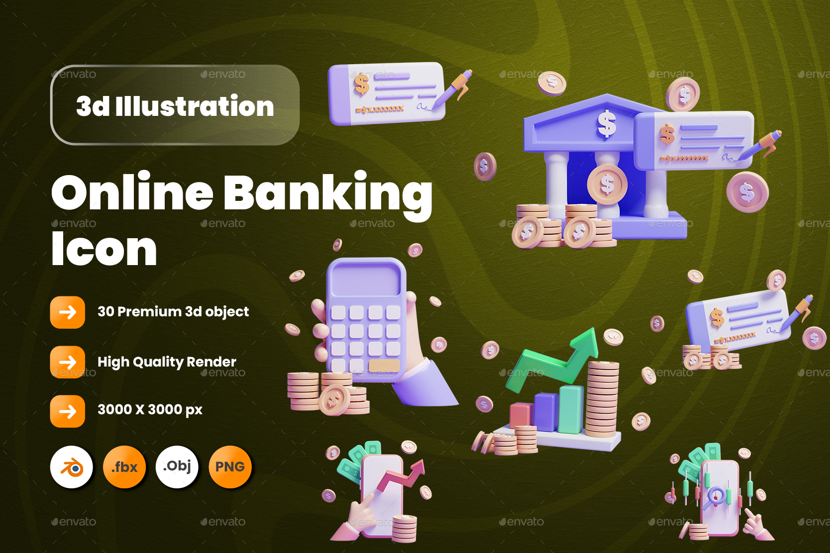 Online Banking System 3d Illustration Icon Pack, Graphics | GraphicRiver