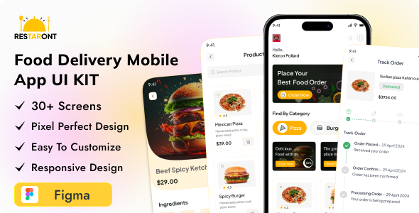 Restaront - Food Delivery Mobile App UI Kit For Figma by binary-vines