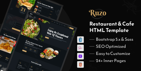 Ruzo - Restaurant Cafe & Fast Food Shop Bootstrap 5 Template by HiBootstrap