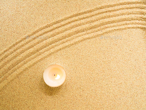 Zen Garden Candle Sand Background Japanese Stock Photo by wing-wing