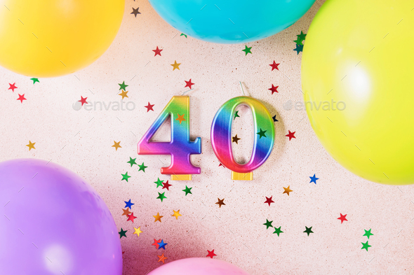 Rainbow Birthday Background: Number 40 with Balloons Stock Photo by ...