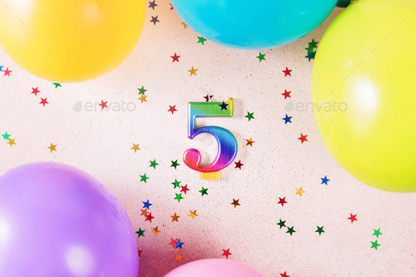 Colorful Fifth Celebration: Rainbow Number and Balloons Stock Photo by ...