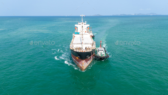 Cargo Container Ship was pulling by Tugboat. container ship import ...