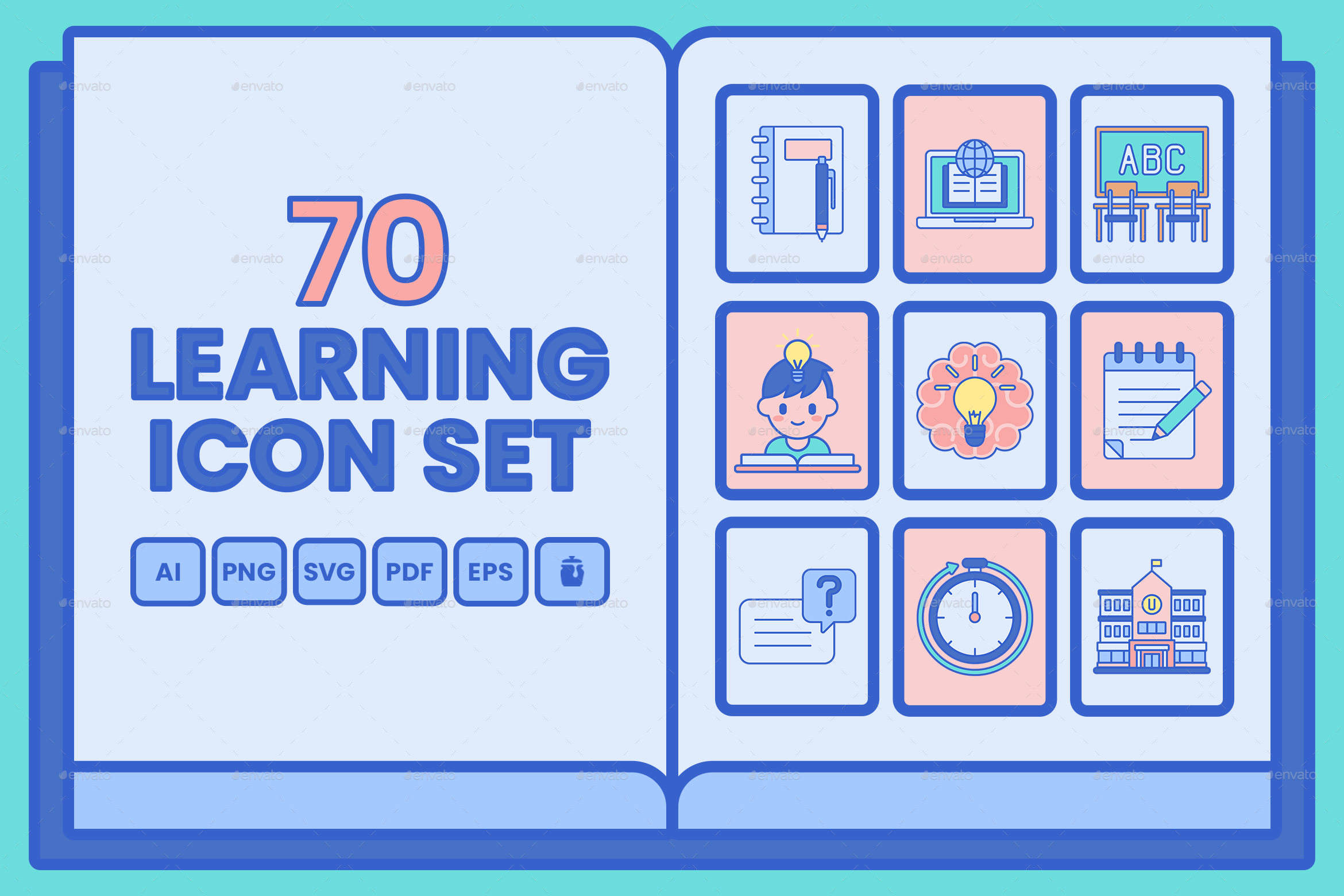 70 Schooling Icons | Indigo Series, Icons | GraphicRiver