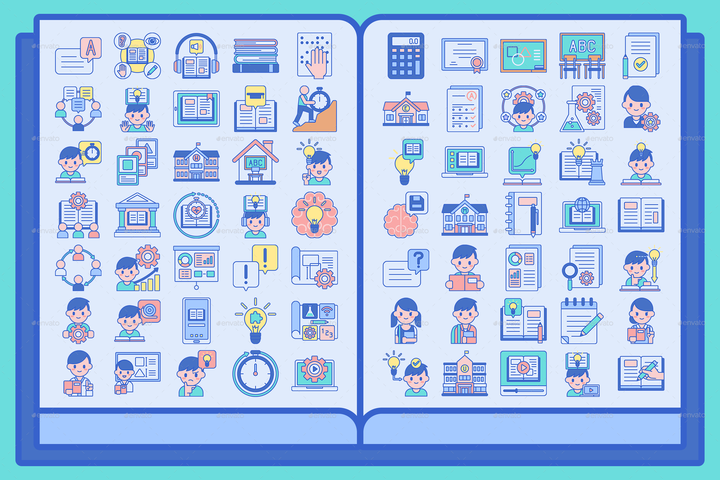 70 Schooling Icons | Indigo Series, Icons | GraphicRiver