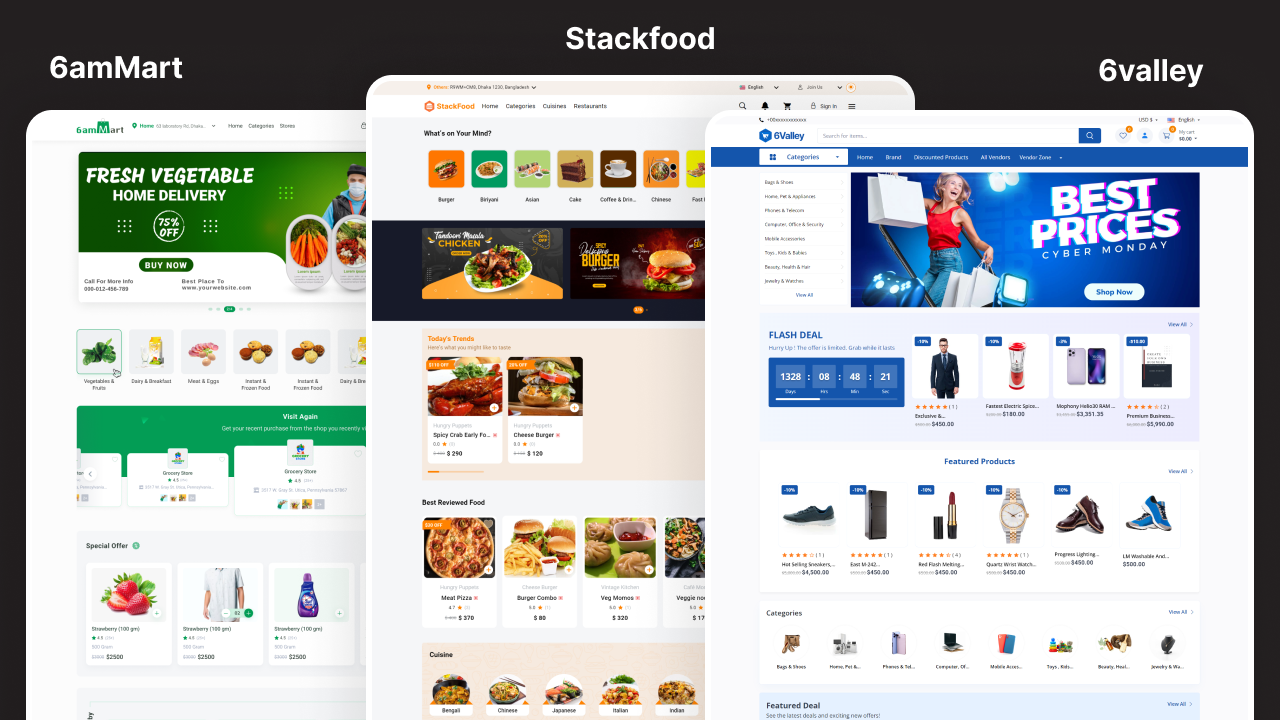 6amTech eCommerce solution bundle - All modules of 6amMart, 6Valley, StackFood, Demandium and ...