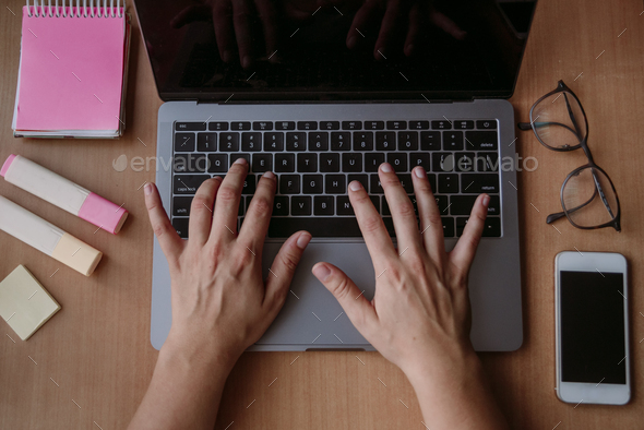 workspace of a freelancer with computer Stock Photo by vivilandstock