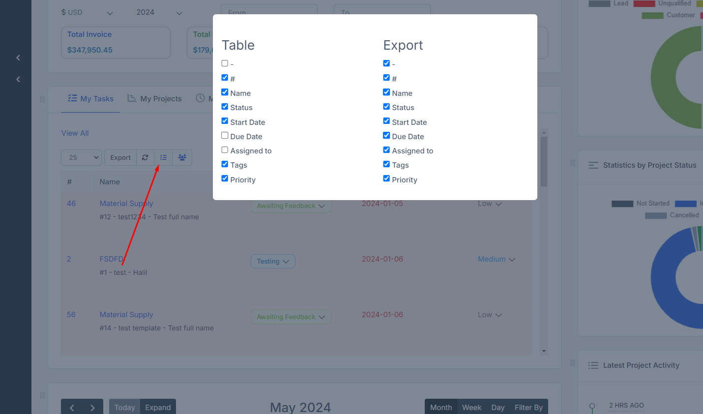 Adjustable Table List Headings For PerfexCRM by halilaltndg | CodeCanyon