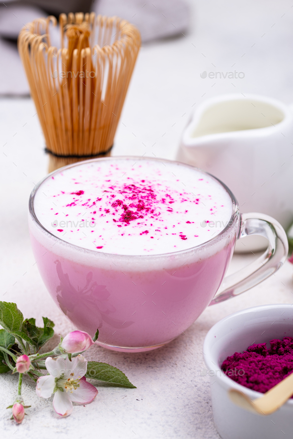 Pink matcha latte with milk Stock Photo by furmanphoto | PhotoDune