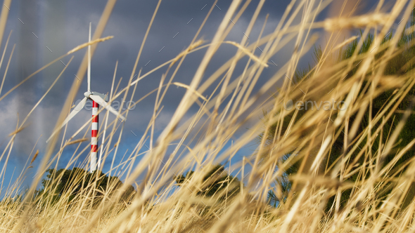 Blurred Wind Turbine In The Background Stock Photo by francescosgura