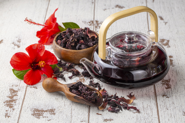 Hibiscus tea, flower and dry blossom Stock Photo by esindeniz | PhotoDune