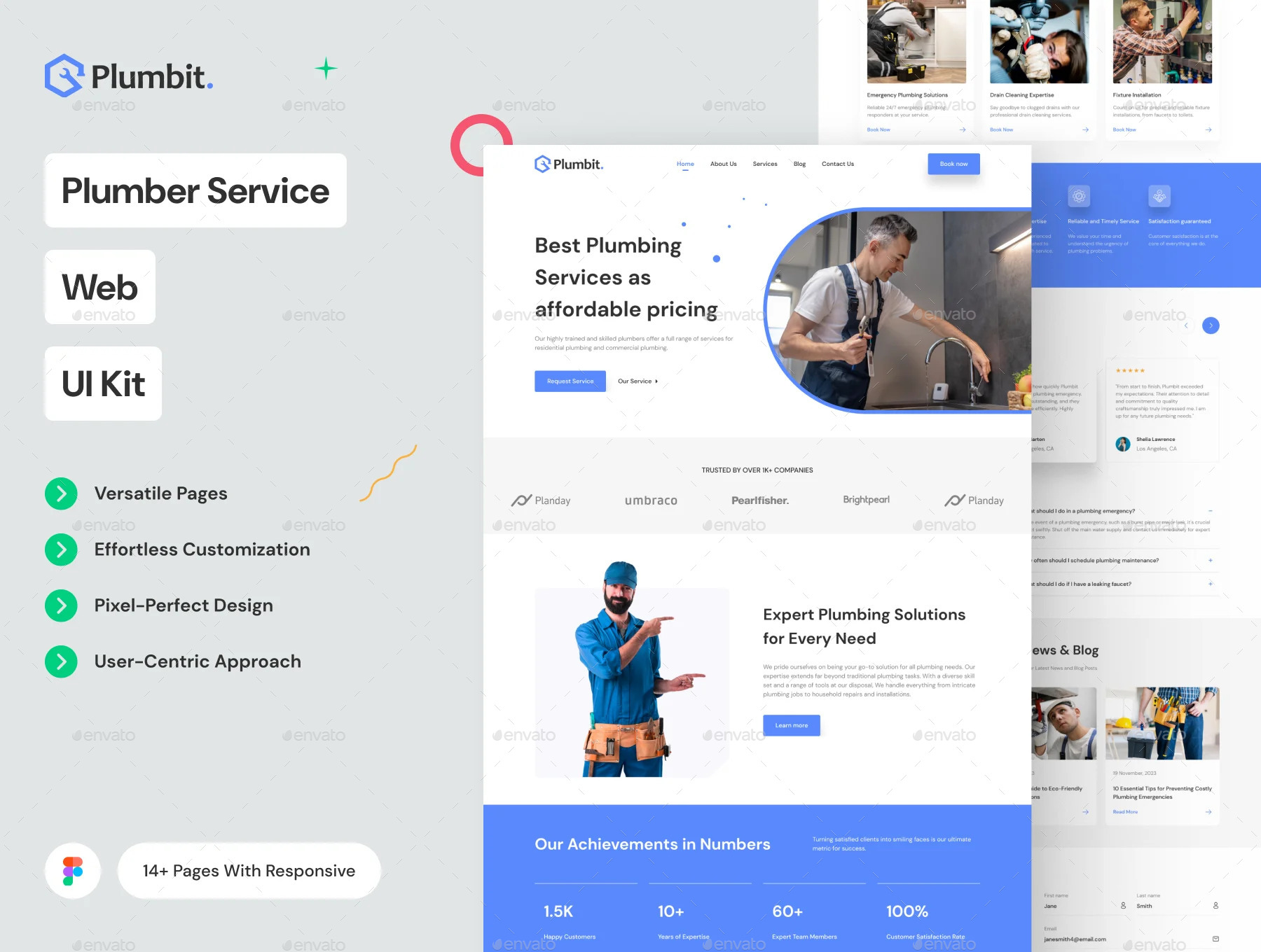 Plumbit: Plumber Service Web UI Kit Figma Template, Web Elements ...