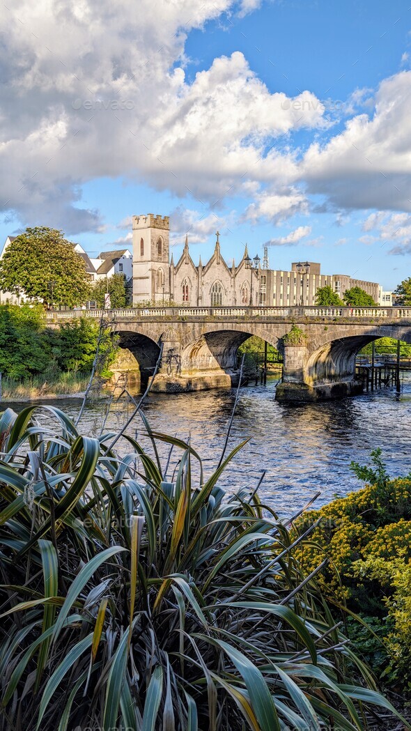 Galway city, buildings and architecture, Salmon Weir bridge, cityscape ...