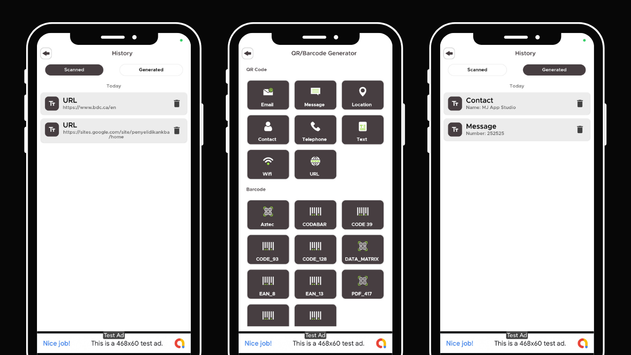 QR Code Barcode Scanner Generator with AdMob Ads Android by MJAppsStudio