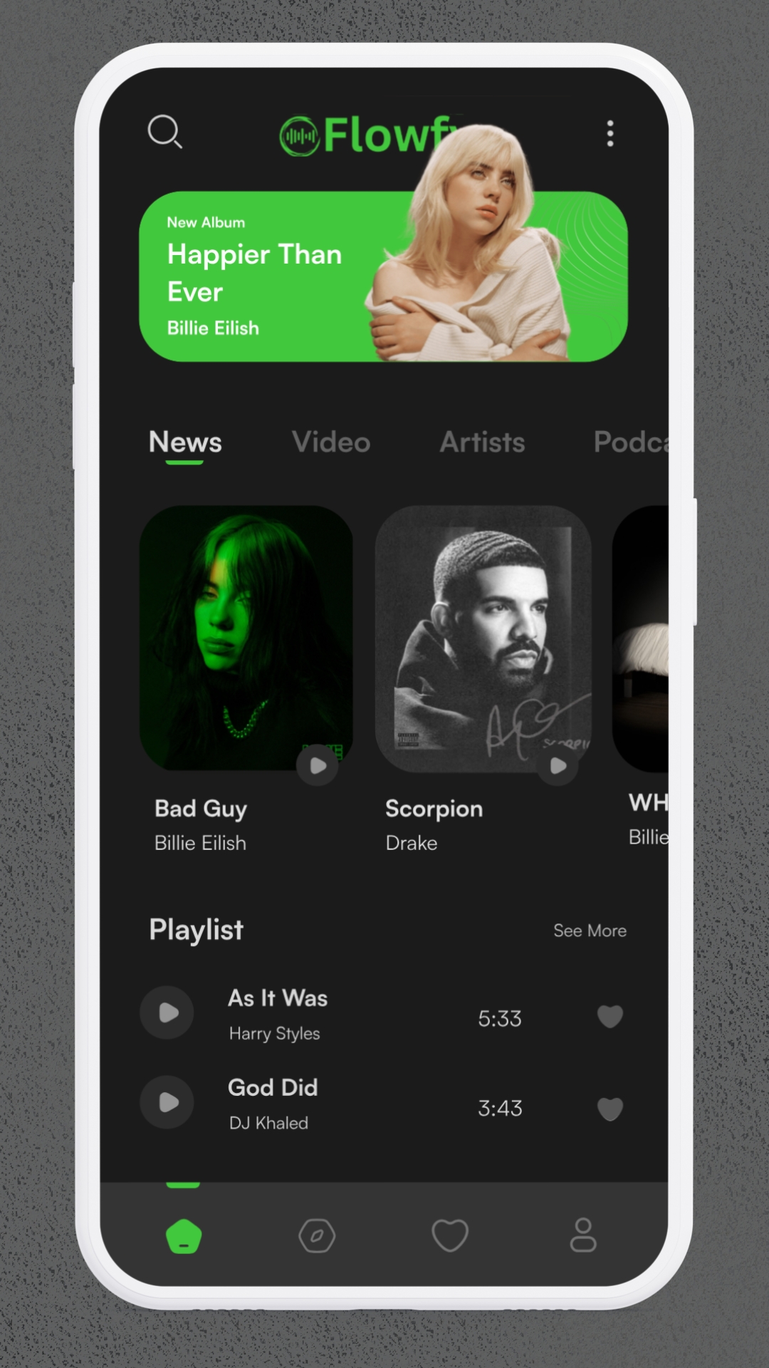 Flowfy (Spotify Redesign), Flutter App Template by MashFlow | CodeCanyon