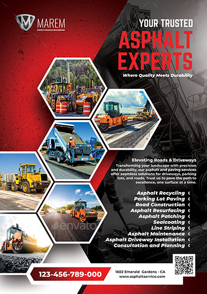 Asphalt and Paving Service Flyer and Social Media, Print Templates