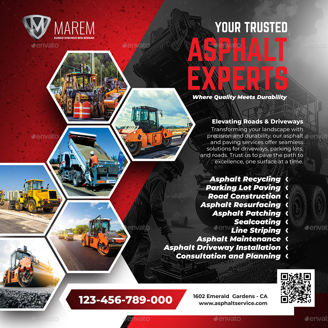 Asphalt and Paving Service Flyer and Social Media, Print Templates