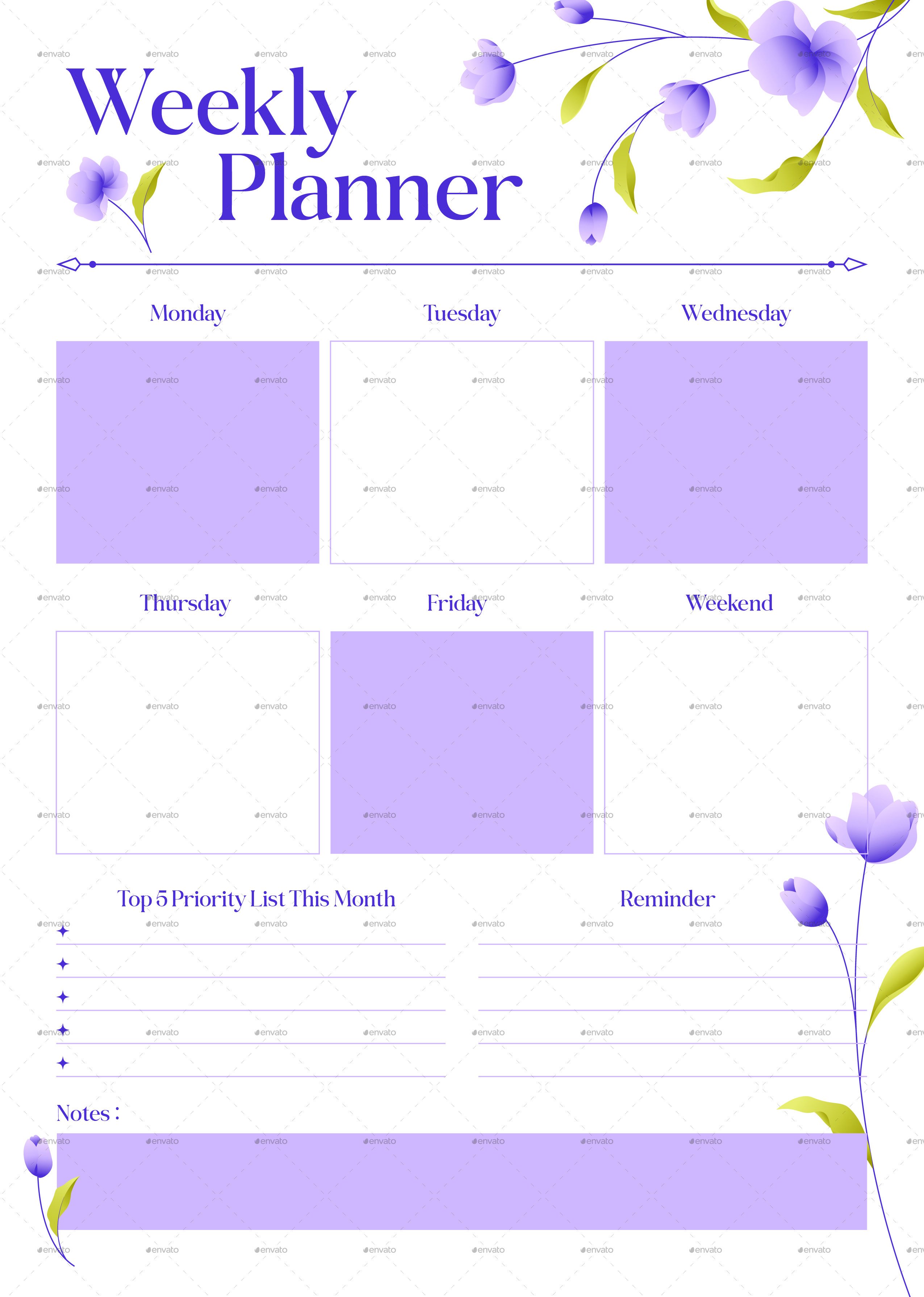 White Purple Weekly Daily Planner, Print Templates | GraphicRiver