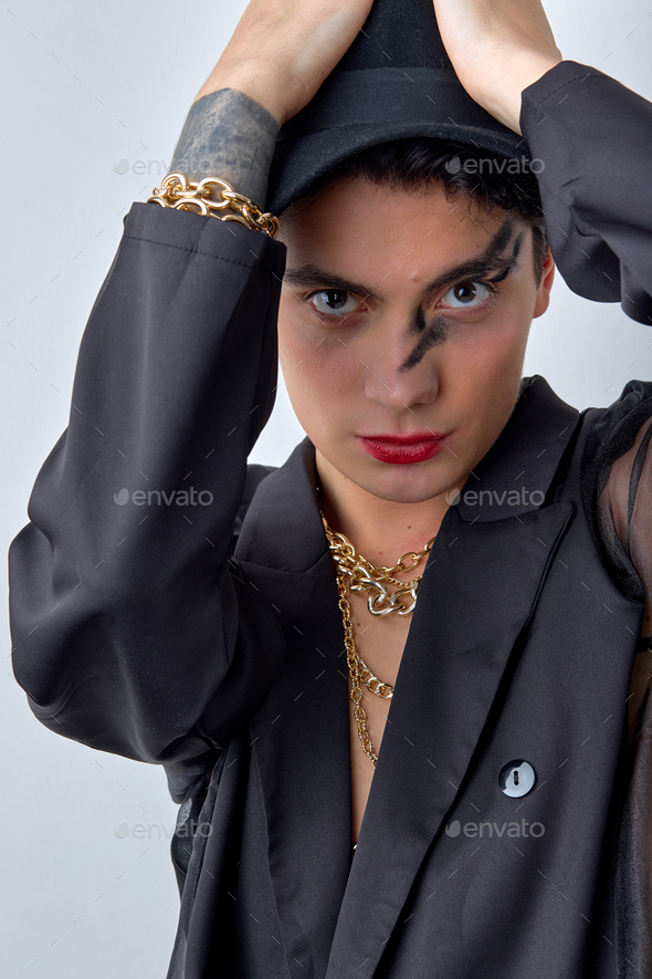 Portrait of transgender man LGBTQ being as woman posing with gorgeous ...