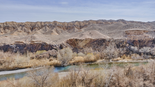 Charyn River flowing through the Moon Canyon. Charyn Canyon National ...