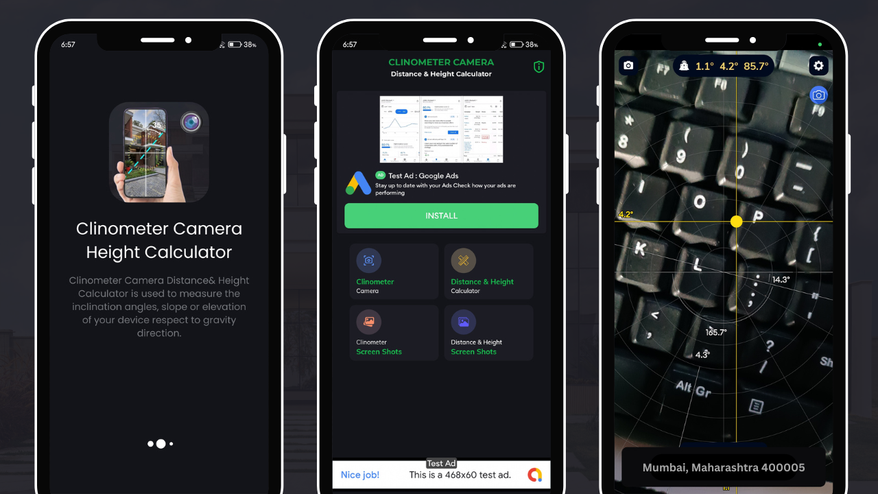 Clinometer Camera Height Calculator with AdMob Ads Android by MJAppsStudio