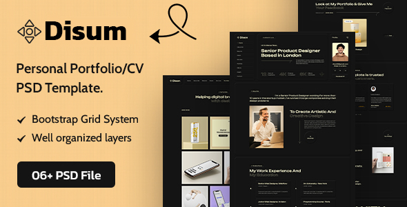 Disum - Personal Portfolio PSD Template by ultraDevs | ThemeForest