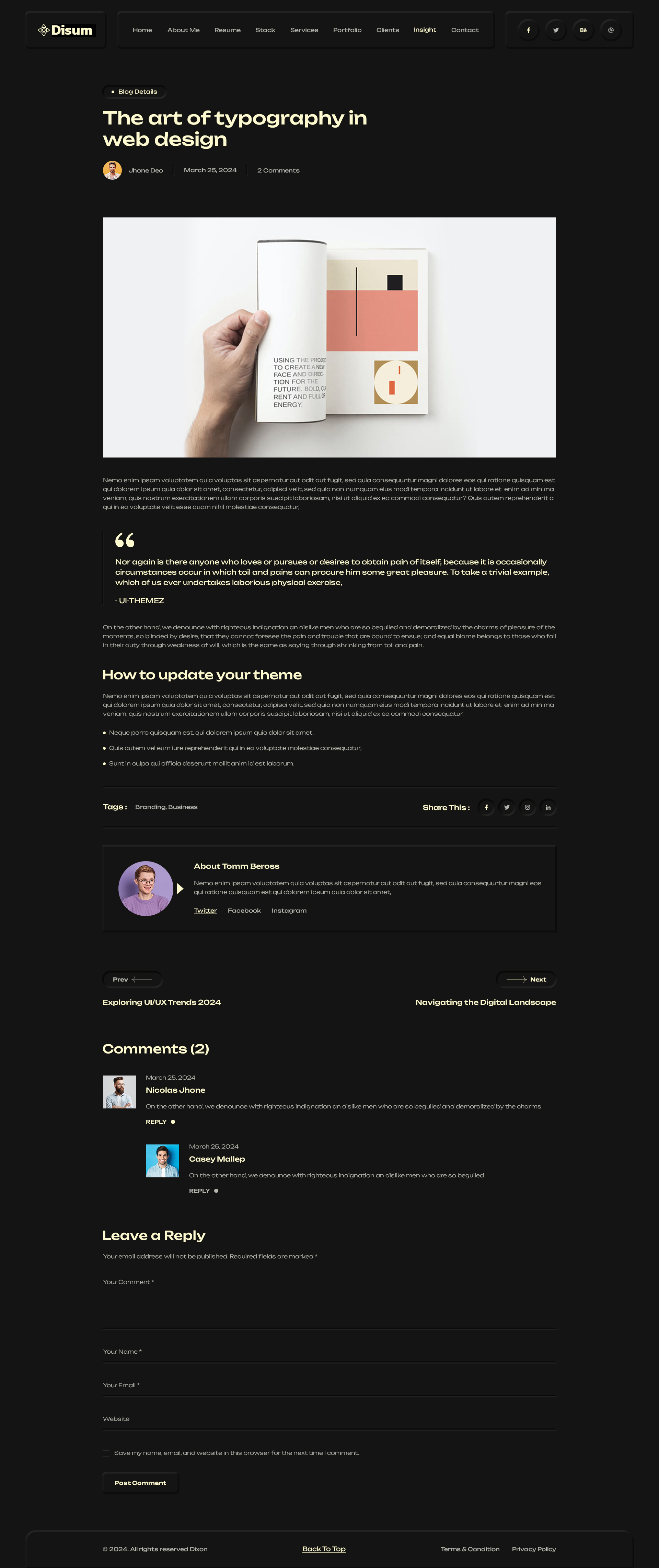 Disum - Personal Portfolio PSD Template by ultraDevs | ThemeForest