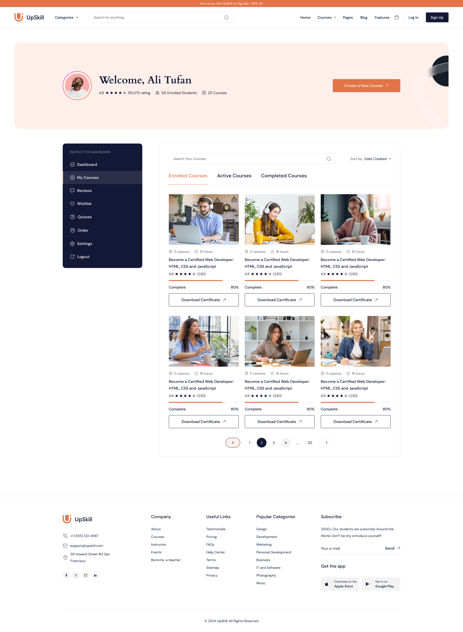 UpSkill - Education Online Courses LMS Figma Template by CreativeLayers
