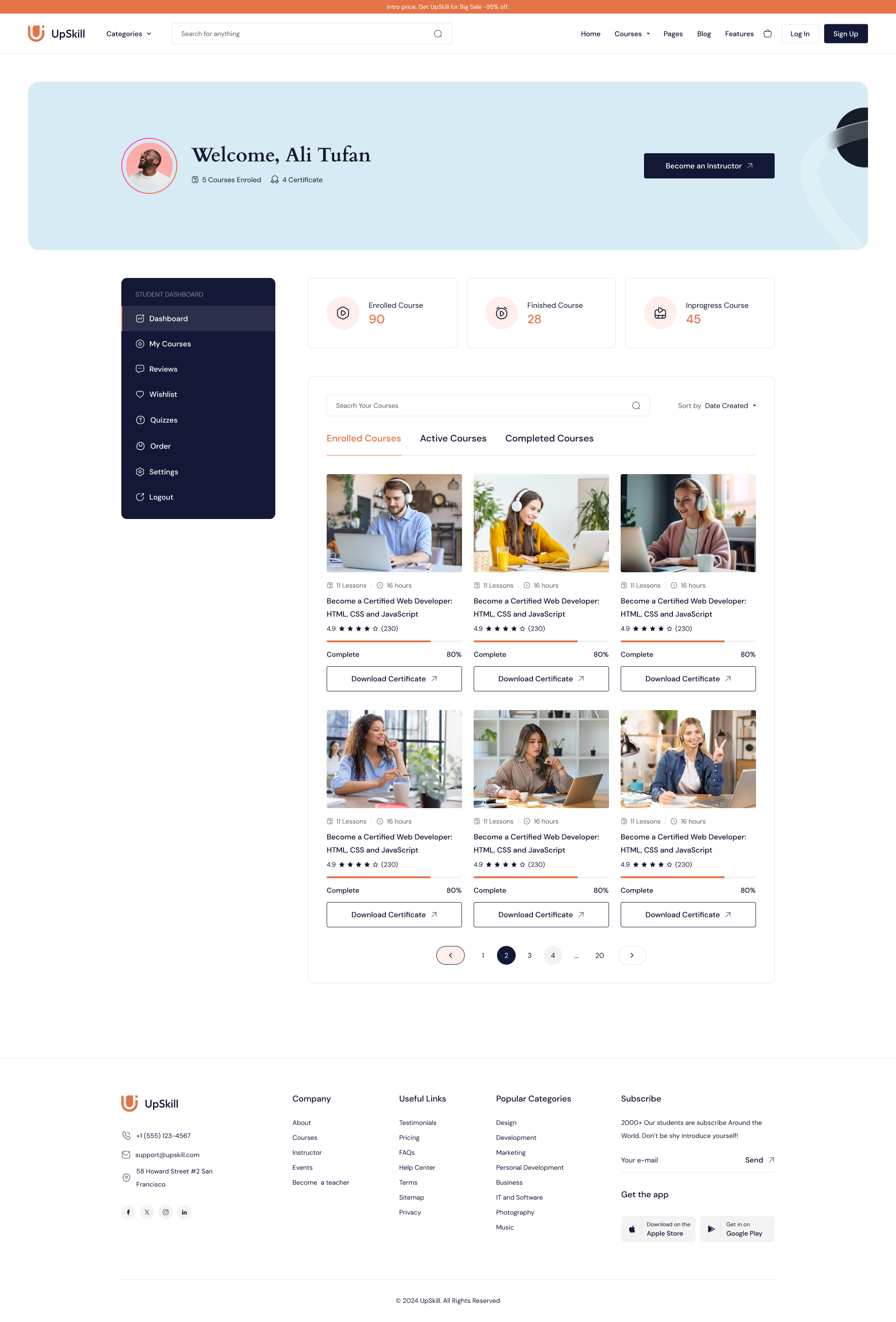 UpSkill - Education Online Courses LMS Figma Template by CreativeLayers