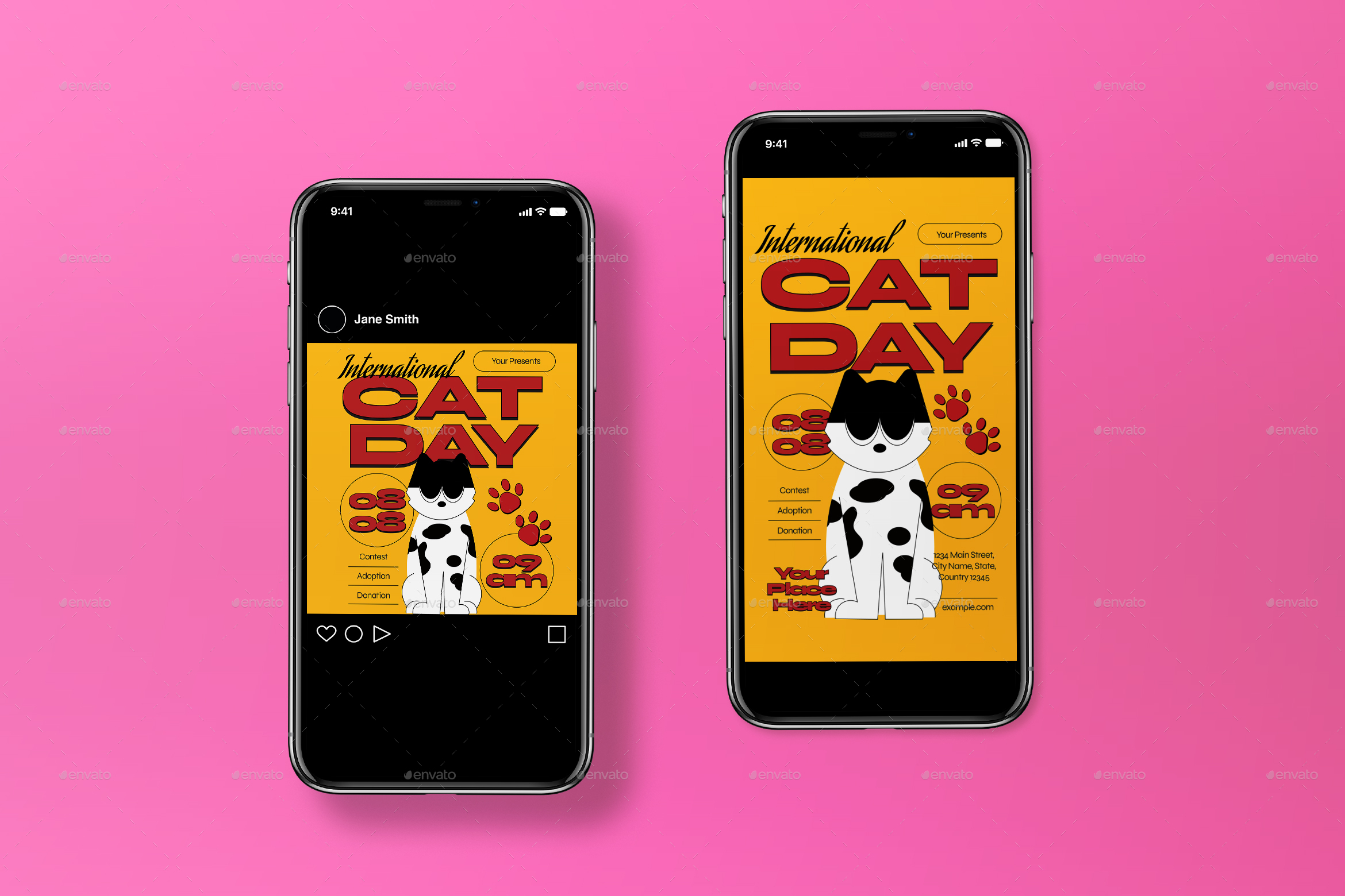 Yellow Modern International Cat Day Flyer Set, Print Templates ...