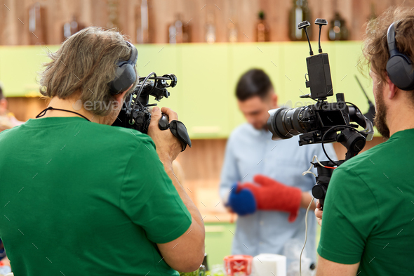 Behind the scenes of filming films or video products and the film crew ...
