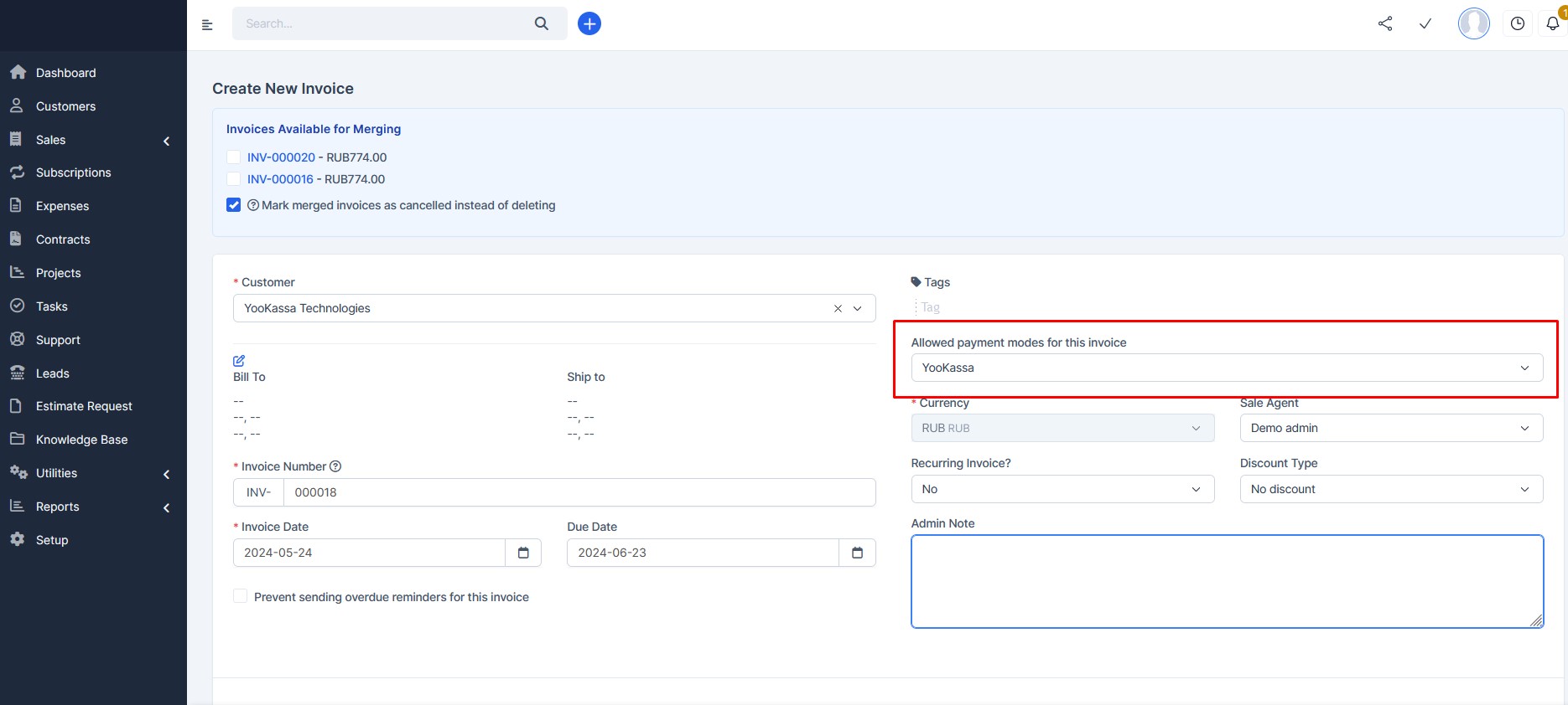 YooKassa / YooMoney Payment Gateway Module for Perfex CRM by 7edgetech