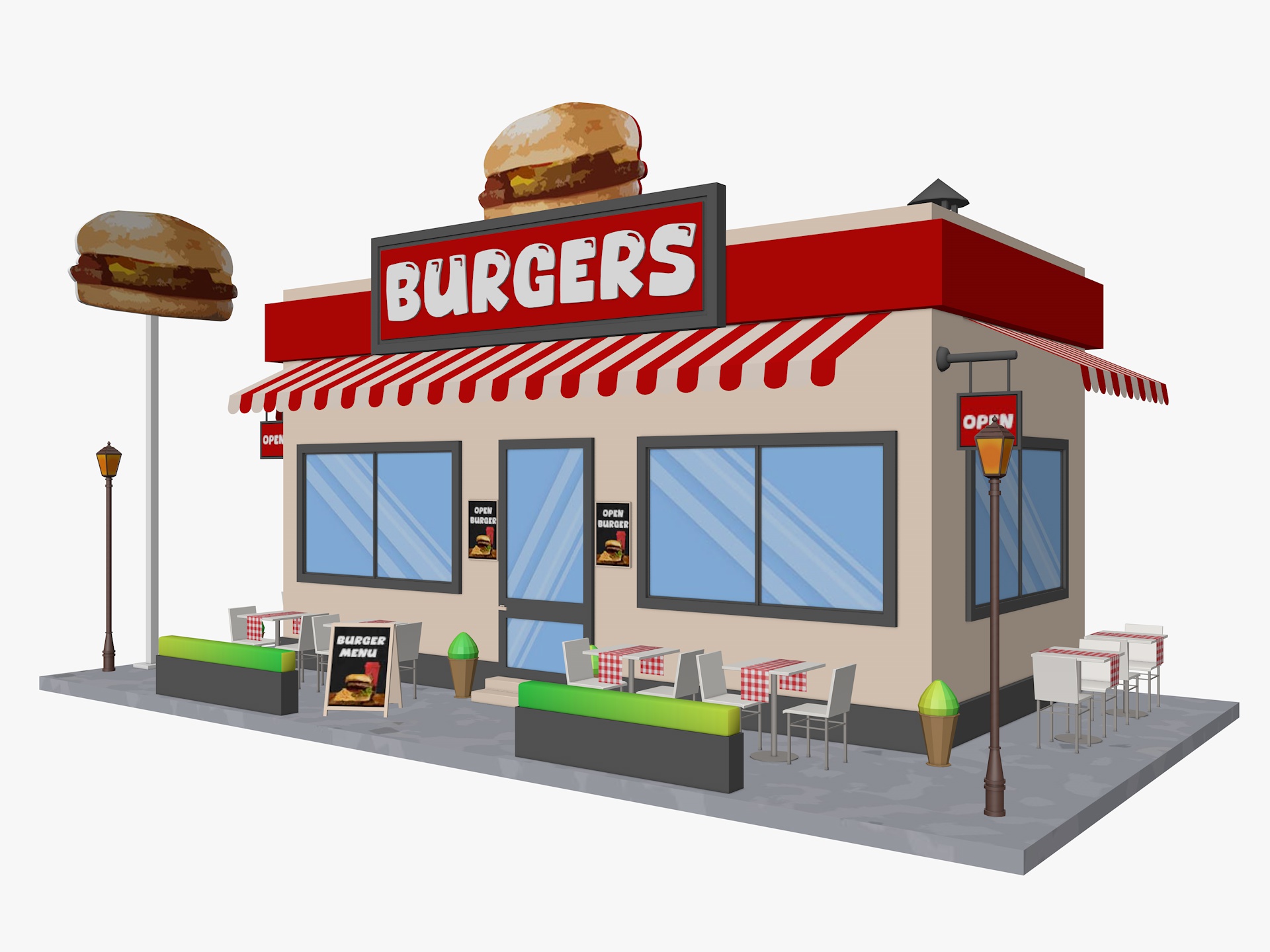 Cartoon Burgers Restaurant by 3DnModels | 3DOcean