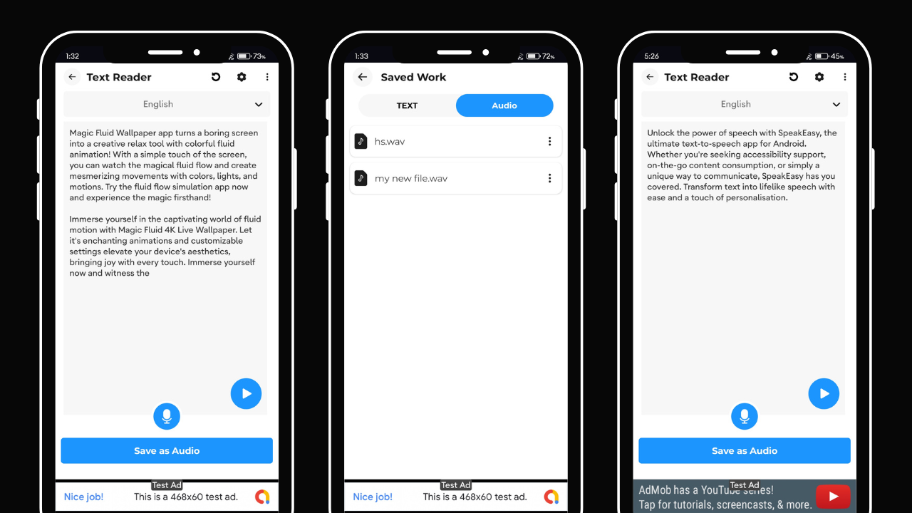 Text to Speech Voice Text Reader with AdMob Ads Android by MJAppsStudio