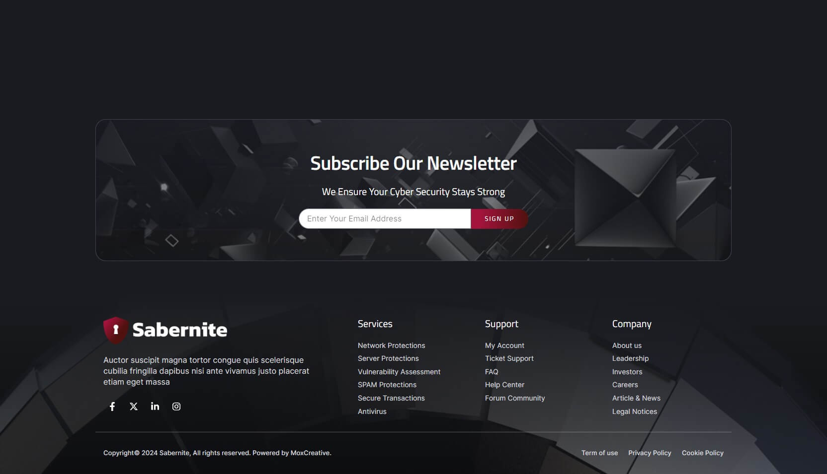 Sabernite - Cyber Security Services Elementor Pro Template Kit by moxcreative