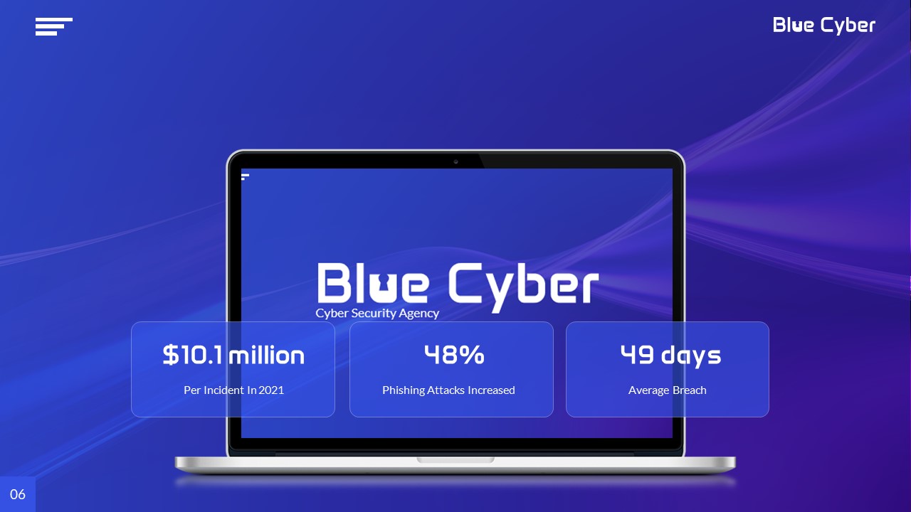 Blue Cyber Security Agency PowerPoint Template, Presentation Templates